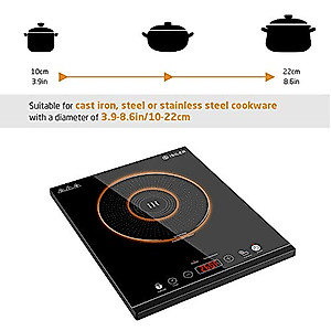 Portable Induction Cooktop, iSiLER 1800W Sensor Touch Electric Induction Cooker Cooktop with Kids Safety Lock, 18 Power 17 Temperature Setting Countertop Burner with Timer