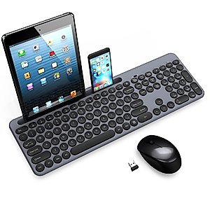LeadsaiL Wireless Keyboard and Mouse Combo, Full-Sized Ergonomic Computer Keyboard with Phone Tablet Holder, 2.4GHz Silent Cordless Keyboard Mouse Set for Windows Laptop, PC, Desktop - Grey