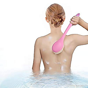 Bath Body Brush with Long Handle Back Scrub Brushes Wet or Dry Brushing Body Shower brush for women (pink)