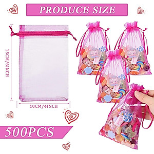 Woanger 500 Pcs Hot Pink Organza Bags Bulk 4 x 6 Inch Small Drawstring Mesh Gift Bags Sheer Jewelry Pouches sachet Bags for Wedding Favor Christmas Birthday Party Bridal Shower Candy Bags