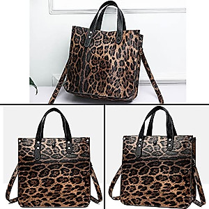 Leopard Print Tote Bag Women Animal Print PU Leather Handbags Ladies Shoulder Bags Totes Purse Clutch Wallet Satchel Style Handbags 2 PCS Set-Brown