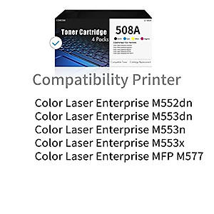 508A Toner Cartridge Set 4-Pack: Compatible for HP 508A 508X CF360X CF360A Color M552dn M553dn M553n M553x MFP M577 M553 Toner Printer Ink ( CF360A-Black, CF361A-Cyan, CF362A-Yellow, CF363A-Magenta)