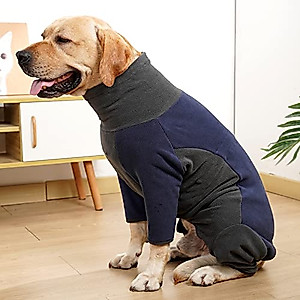 Harikaji Dog Cold Weather Coat, Dog Warm 4 Legs Pajamas Onesie Pet Soft Winter Dog PJS Sweaters Jacket Pet Clothes Stretchy Soft Doggy Jumpsuits Sweatshirt for Large Dogs(Blue,XL)