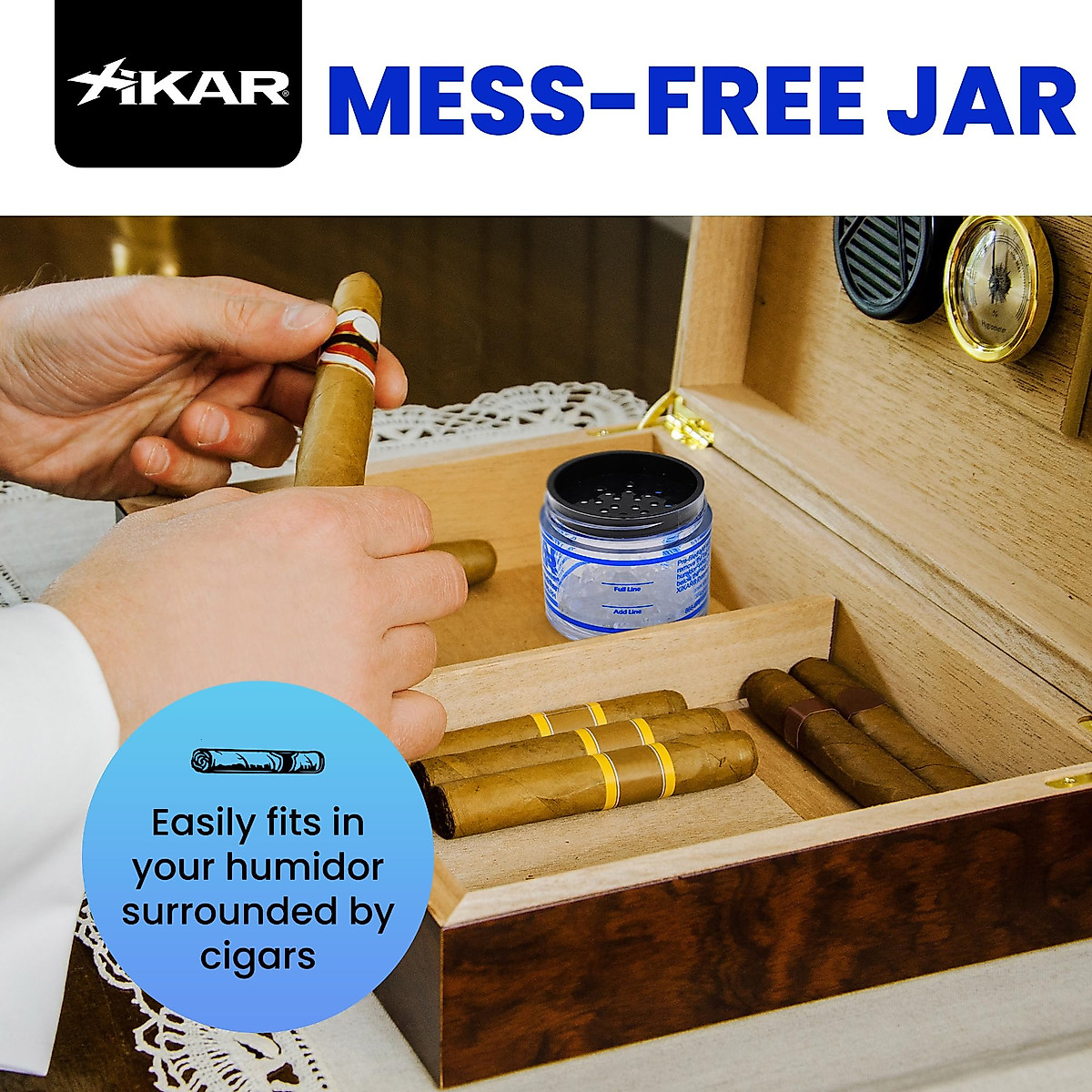 XIKAR Crystal Gel Humidifier Jar for Cigar Humidors, 2oz - Reusable Crystals for Premium Cigar Humidification - Regulates 70% Relative Humidity and Lasts up to 90 Days, Ideal for 75 Cigars