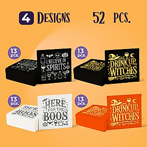Halloween Napkins, Halloween Cocktail Napkins 52 Pcs, 4 Different Designs 13 Pcs Each Halloween Napkins Disposable, Witch Napkins, Halloween Party Napkins, Spooky Napkins, Witch Party Supplies