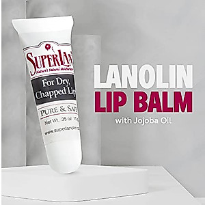 Organic Lanolin Lip Balm For Dry, Cracked, Chapped Lips By Superlan- Natural Lip Moisturizer With Ultra-Pure Medical Grade Lanolin & Jojoba Oil- Kosher Chapstick for Men Women & Children, 0.35oz (10g)