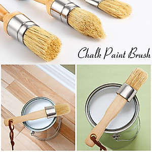 3 Pieces Chalk and Wax Paint Brushes Bristle Stencil Brushes for Wood Furniture Home Decor, Including Flat, Pointed and Round Chalked Paint Brushes (Burlywood)