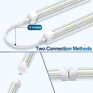 SZSKYING (6 Pack 8FT LED Shop Light,T8 Integrated LED Lights Daylight White,72W 7200LM 6500K,High Output Clear Cover,V Shape 8' LED Bulb Fixtures Linkable,8 Foot LED Shop Lights for Workshop.