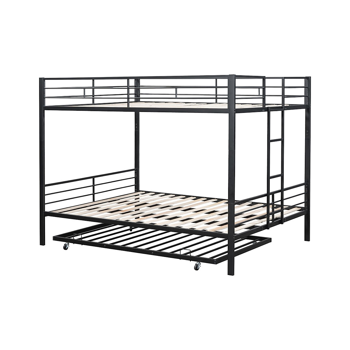 UOCFYK Queen Over Queen Bunk Bed with Trundle for Kids/Adults,Heavy Duty Bunk Bed with Convertible 2 Beds & Ladder for Dorm,Bedroom,Guest Room,Space Saving Design & No Box Spring Needed,Black