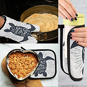 ALAZA Vintage Nautical Sea Turtle Oven Mitts and Pot Holders Sets Heat Resistant Kitchen Oven Gloves Potholder for Cooking Baking Grill