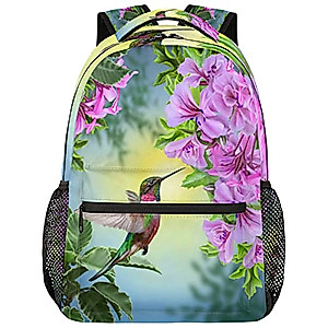 YPPAHHHH School Laptop Backpack Flower Bird Hummingbird for Girls Kids Boys Spring Flroal Lightweight Bookbag Elementary College Travel Hiking Daypack Backpacks for Women Men
