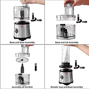 FORLIM 3.5 Cup Small Food Processor,12-in-1 Mini Blender and Food Processor Combo for Kitchen,350W,20oz Bottle,2 Speeds+Pulse with 4 Blades, for Shakes, Smoothies, Meat, Sauces, Stainless Steel Silve