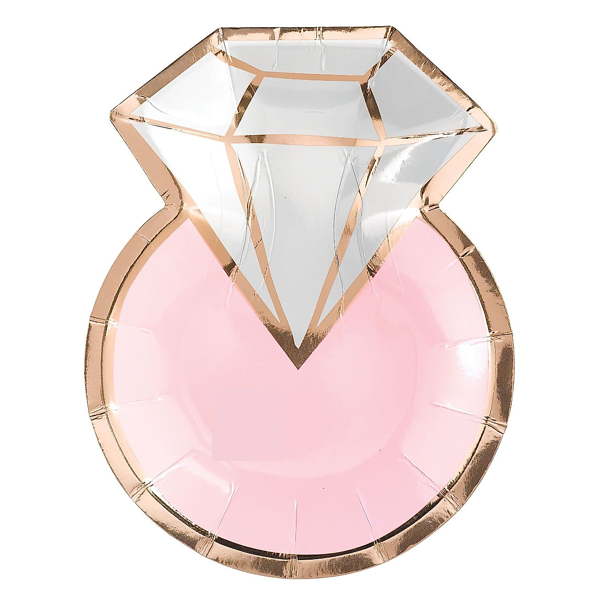 Elegant Diamond Ring-Shaped Plates, 7" - 8-Pack - Paper Plates with Pink, Rose Gold & White Accent, Perfect for Bridal Showers & Engagement Celebrations