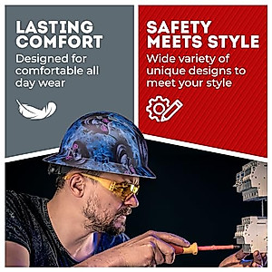 ACERPAL Full Brim Vented Blue Banshee Tattoo/Skull Design Matte Finish OSHA Hard Hat with 6-Point Suspension