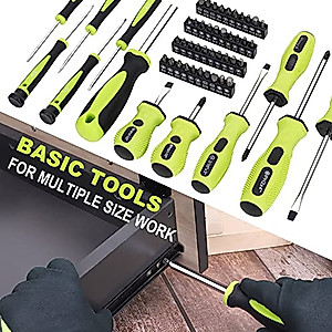 FASTPRO 220-Piece Home Tool Set, Household Repairing Tool Kit, with 12-Inch Wide Mouth Open Storage Tool Bag, Green