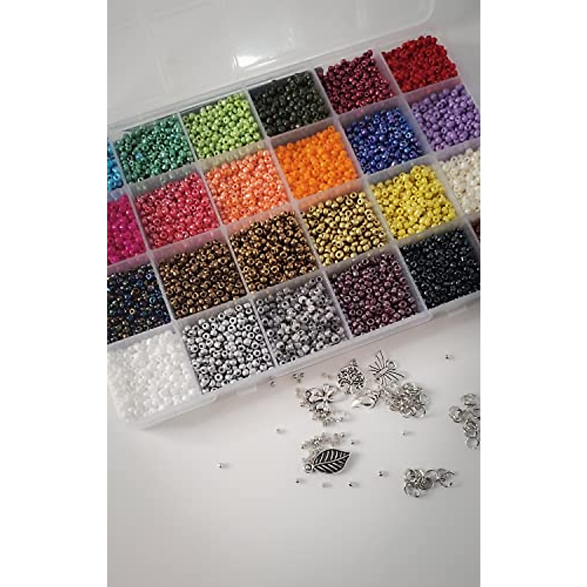 Bead Bracelet Kit - DIY Jewelry Making with Multi-Colored Glass Beads (24 Colors, 200 Pieces Each) and String in Classic Container