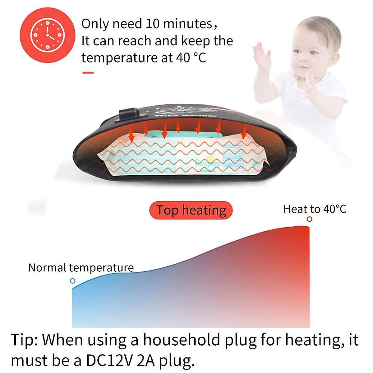 SmarTopus Portable Car Wipes Heater Warmer Baby Wipes Thermostat Heating Bag