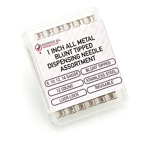 Dispense All - 12 Pack 8g 10g 12g 14g 1 Inch Stainless Steel Blunt Tip Dispensing Needle Assortment, Luer Lock | Dispense Oil, Juice, Ink, Glue, Distillate, Sand, Vegetable Glycerin, Refill Empty Pen