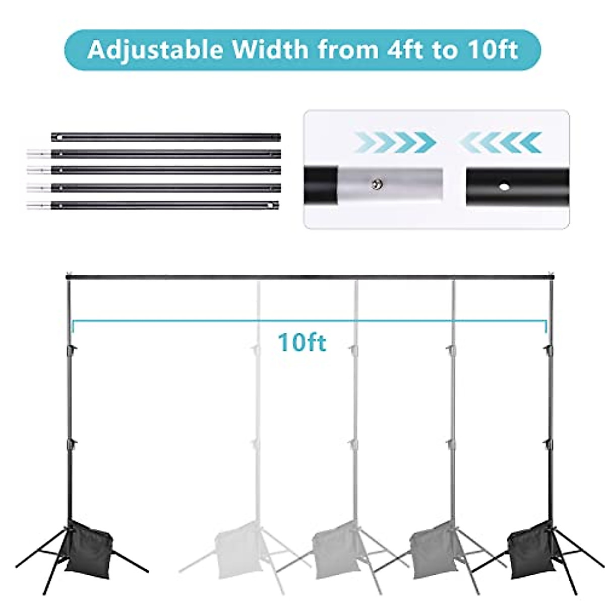 Heavy Duty Backdrop Stand, 6.5 x 10ft Adjustable Photo Backdrop Stand for Parties, Back Drop Banner Stand Support System Kit for Photoshoot, Portrait, Studio Photography, Baby Shower…