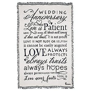 Dicksons Wedding Anniversary 1 Corinthians 13 White 48 x 68 All Cotton Tapestry Throw Blanket