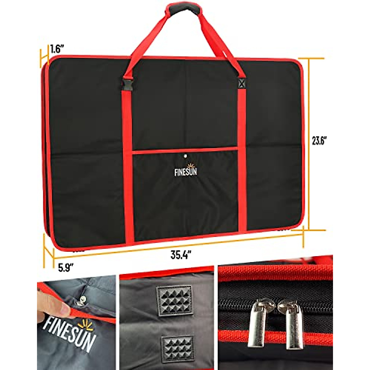 FINESUN Art Portfolio Case 34 x 22 Inches, Art Supply Storage Organizer, Art Bag with Frame Construction& Shoulder Straps, Portfolio Folder for Artwork, Drawings& TV, Standing Black