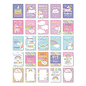 25 Unicorn School Lunch Box Notes For Kids, Inspirational Motivational Cards Boys Girls From Mom, Encouraging Student Children Teens, Thinking of You Positive Affirmation Encouragement Lol Fun Love
