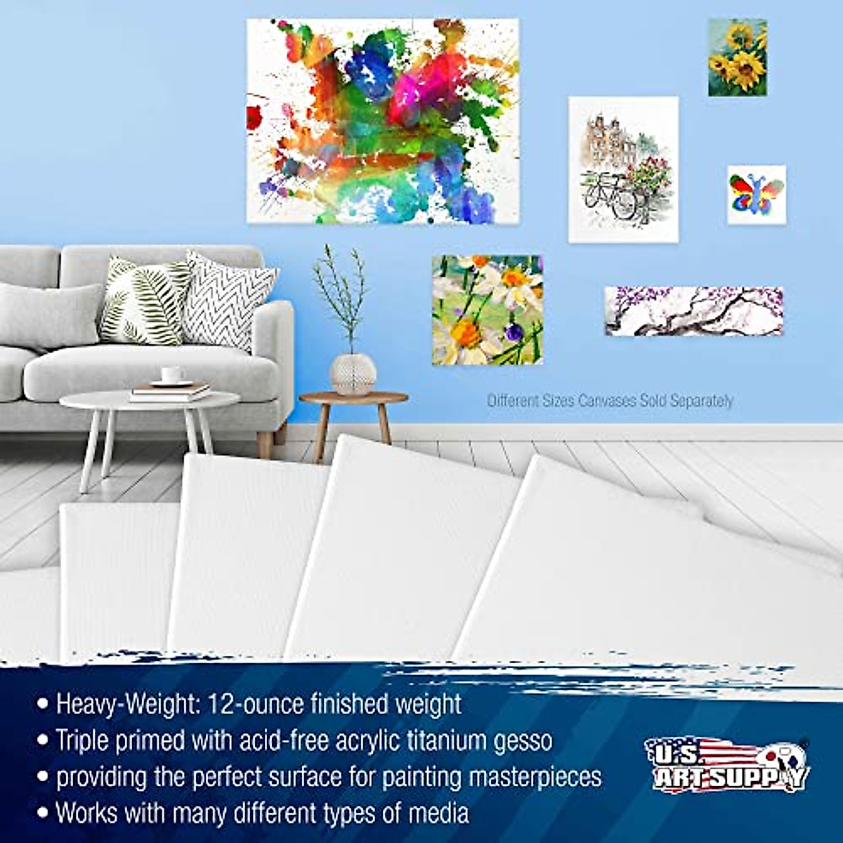 U.S. Art Supply 24 x 30 inch Stretched Canvas 12-Ounce Triple Primed, 6-Pack - Professional Artist Quality White Blank 3/4" Profile, 100% Cotton, Heavy-Weight Gesso - Acrylic Pouring, Oil Painting