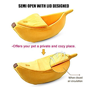 · Petgrow · Cute Banana Cat Bed House Large Size, Christmas Pet Bed Soft Warm Cat Cuddle Bed, Lovely Pet Supplies for Cats Kittens Rabbit Small Dogs Bed,Yellow