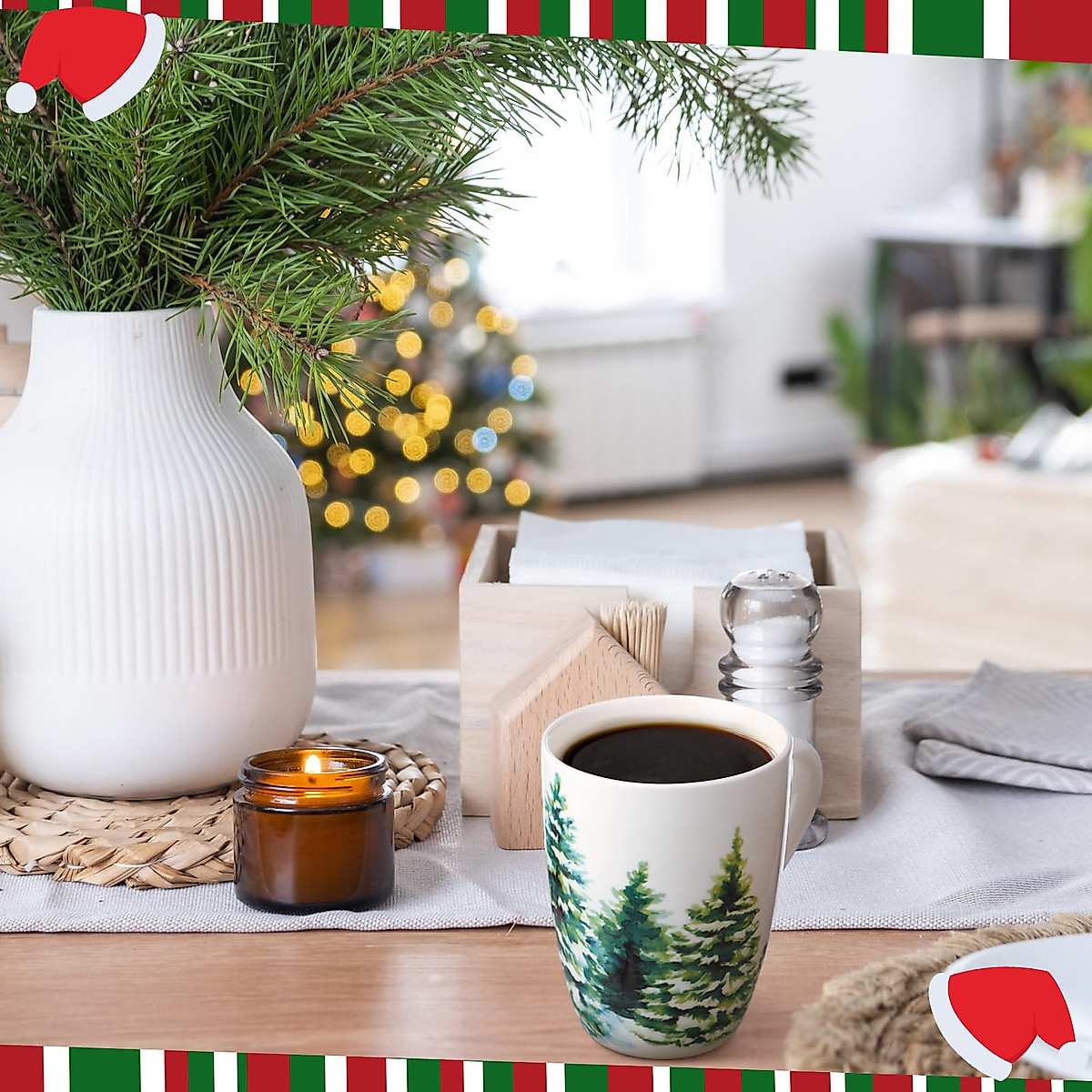 Suttmin 4 Pcs Christmas Tree Ceramic Mugs 12 oz Holiday Coffee Mugs Set Merry Christmas Coffee Mugs Green Tree Stackable Drinking Cups White Tea Cups for Coffee Milk Tea Hot Cocoa Xmas Winter Gifts