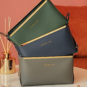 CHOMe Foldable Storage Boxes, Collapsible Sturdy Fabric Storage Basket Sturdy Faux Leather Handles-Large Organizer For Towels,Clothes, Shelves-8.6×5.5×5in, Grey