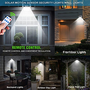 AMZSTAR Solar Motion Sensor Security Lights Wall Lights with Remote Solar Sound Alarm Strobe Light,3 Modes Waterproof Solar Alarm Lights Outdoor Solar Lamp for Farm,Barn,Villa,Yard,Garden (2pcs)
