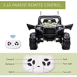 Aosom 12V Kids Ride On Car Electric Off-Road UTV Truck Toy with Parental Remote Control, Suspensions, USB, Bluetooth, 3 Speeds & 4 Motors, Camo Green