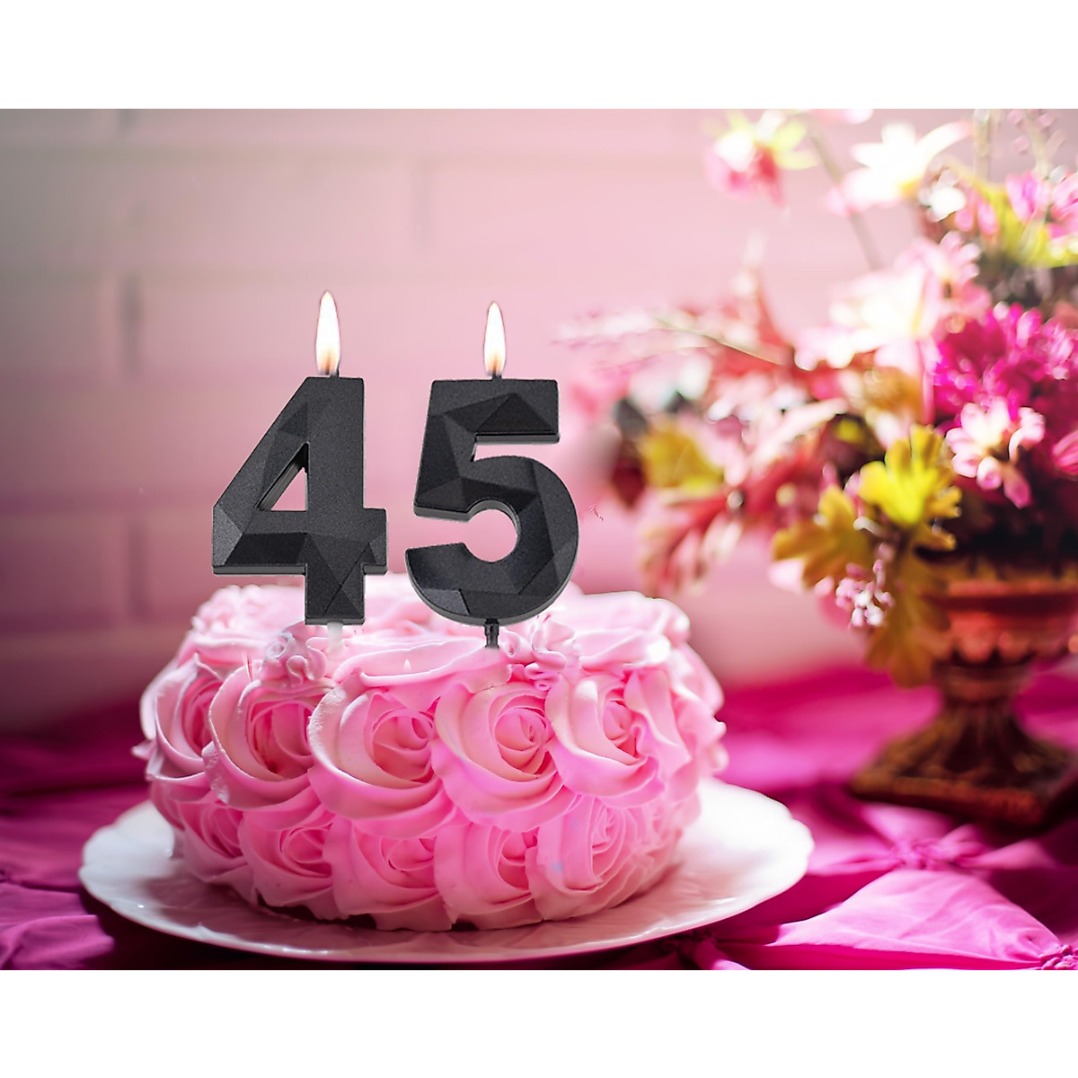 2 inch Black 45 & 54 Birthday Candles, 3D Diamond Number 45th & 54th Cake Topper for Men Women Birthday Party Decorations Theme Party