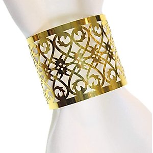 YESHIN 100 Pcs Premium Napkin Rings Laser Cut Foil Paper Napkin Holder for Wedding Party Dinner Table Decor,Special Events and Catering Services (Gold)