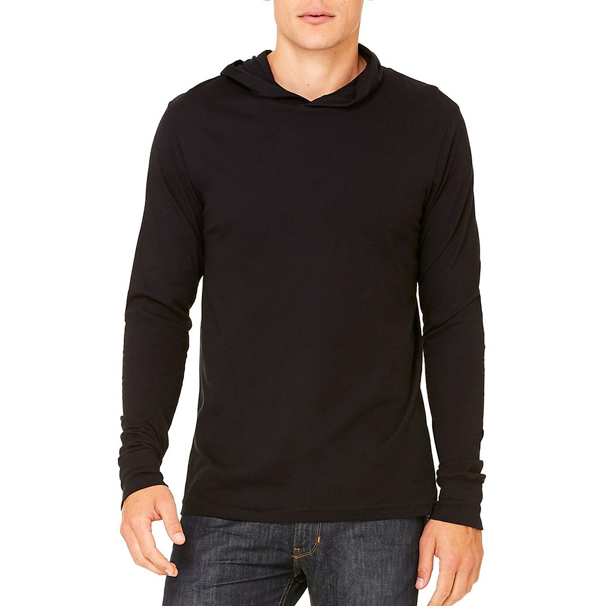 Bella + Canvas Unisex Jersey Long-Sleeve Hoodie, Small, BLACK