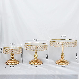 3PCS Cake Stand Set, Metal Round Cupcake Dessert Stand Cake Display Holder with Crystal Cookies Fruit Serving Tray Decor for Wedding Party Birthday (18K Gold)