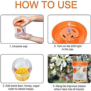 2 Pack Solar Wasp Traps Outdoor, Solar Powered Wasp Cather Hanging with Light, Reusable Bee Trap Catcher Outdoor for Hornets, Yellow Jackets Killer