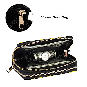 HAWEE Cellphone Wallet for Women Dual Zipper Long Purse with Removable Wristlet, Sunflower