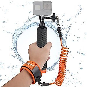 Action Camera Non-Slip Handler Floating Hand Grip Holder Mount + Steel-cored Safety Wrist Strap for GoPro Sony Insta360 Olympus Akaso Underwater Camcorder Diving Surfing Snorkeling Rafting Kayak Scuba