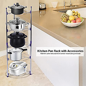 5 Tiers Pot Shelf, 101.5 x 35cm Silver Carbon Steel Home Kitchen Metal Wire Shelving Organizer Storage Rack Cookware Holder