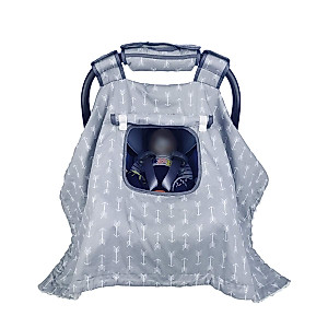 Car seat Covers for Babies boy Girl, Carseat Canopy for Newborn Carrier, 2 Layers Windows of mesh/Fabric, No Shifting on Carrier Handle, Cotton and Fleece, Handle Cushion, White Minky