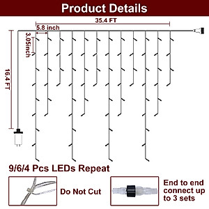 MO QIU E 456 LED Christmas Icicle Lights Outdoor Decor 35.4Ft 72 Drops 8 Modes Plug In Window Curtain Fairy String Dripping Light Decoration Home Holiday Indoor Eave Garden (Warm White)