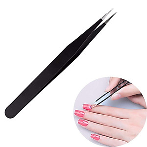 Nail Art Tweezers Nail Rhinestone Picker Tool Nail Sticker Tweezers Decal Decor Picker Eyelash Extension Nail Foil Tweezers Picker Placer 2 Pcs Black Nail Decor Tweezers