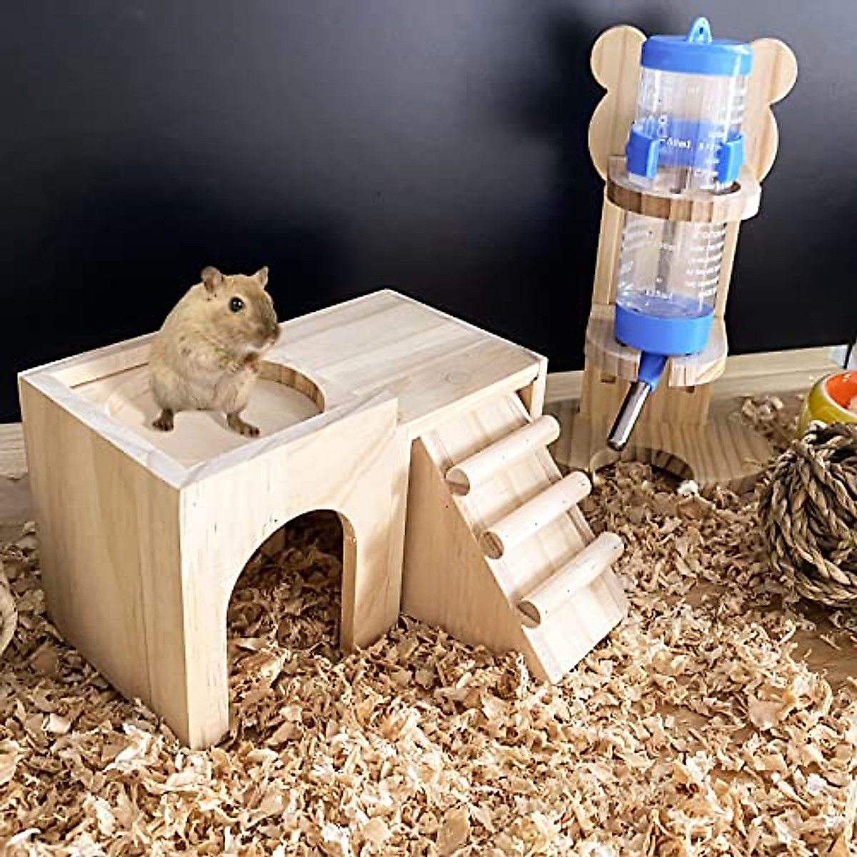 kathson Wooden Hamster Hideout Dwarf Mice House Multi Chamber Small Animal Hideout Maze with Ladder Cage Accessories for Dwarf Hamsters Winter Whites Chipmunk Gerbils Flying Squirrel