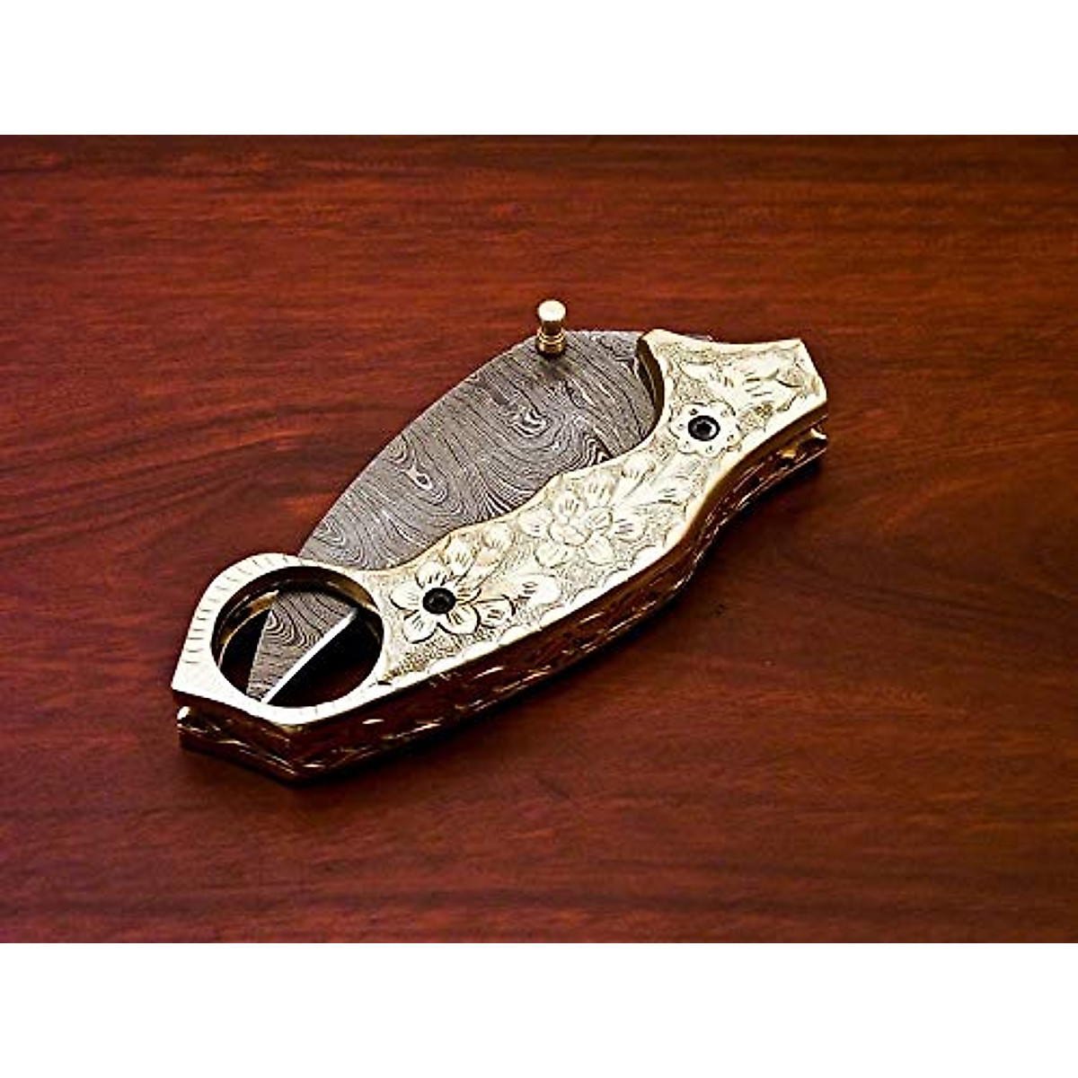 Handmade Damascus Folding Pocket Knife Karambit Knife Hunting Knife Handle Brass Steel Folding with Leather Sheath 1083