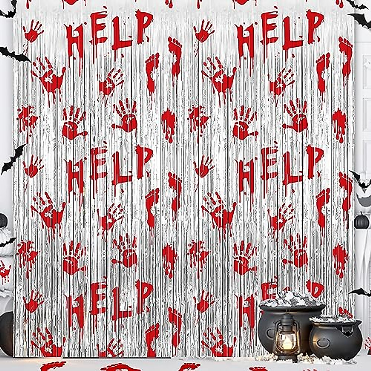 Halloween Party Decorations Scary Bloody Halloween Photo Backdrop Streamers, 2 Pack 3.3 x 6.6 FT Zombie Vampire Halloween Party Decor Foil Fringe Curtain Halloween Backdrops for Parties Indoor Outdoor