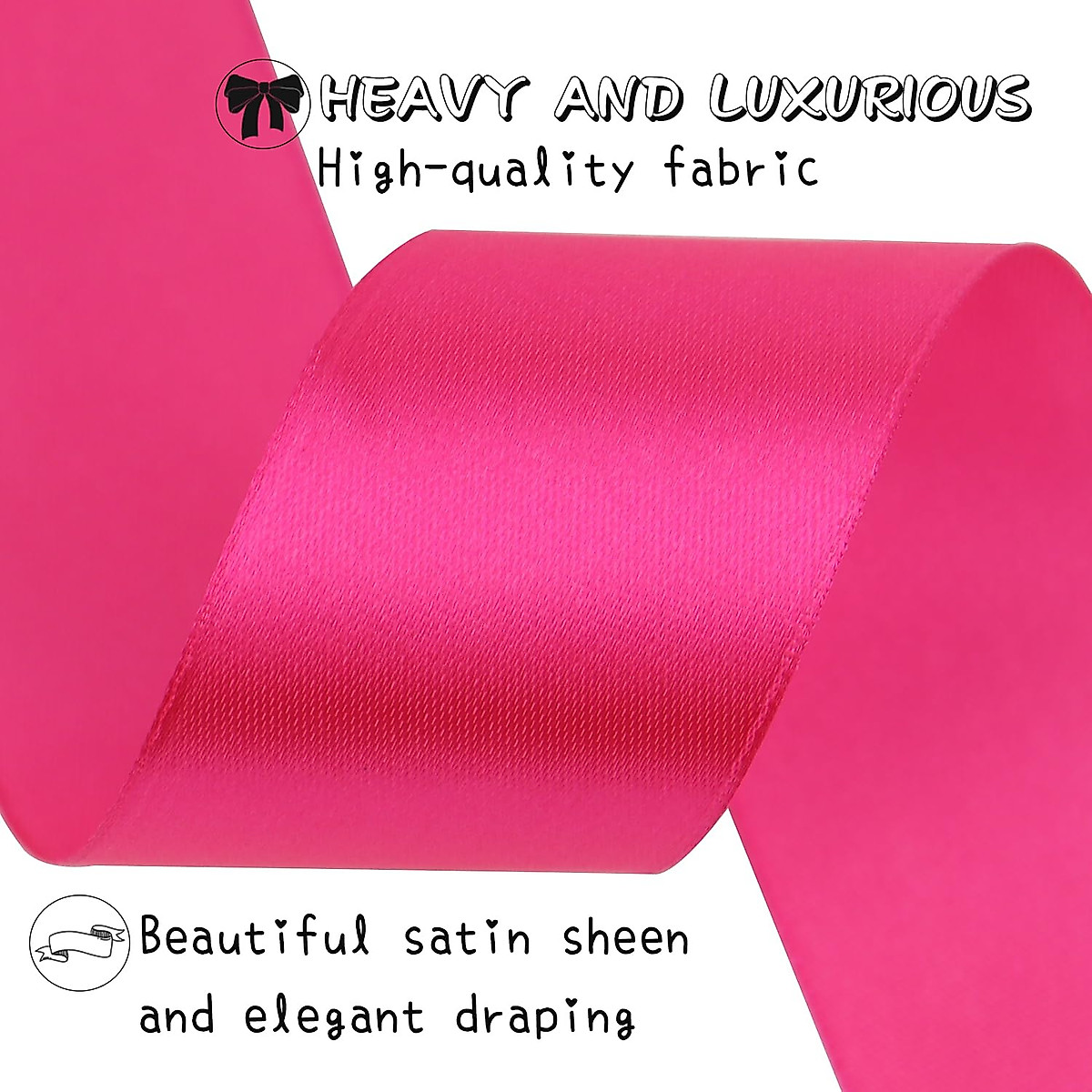 RIUNBB Hot Pink Solid Satin Ribbon 1-1/2 Inch 50 Yards Solid Polyester Fabric Ribbon for Gift Wrapping Wedding Christmas Baby Shower Birthday Party Decoration Handmade Immortal Flower Craft