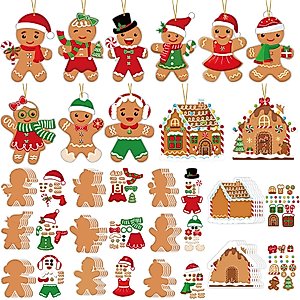 55 Pieces Christmas Crafts Kits for Kids Christmas Arts and Crafts DIY Christmas Gingerbread Ornaments Kit Make Your Own Christmas Gingerbread Man Craft Projects for Kids Ages 3 4 5 6 8 10