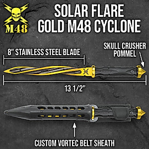 M48 Solar Flare Gold Spiral Knife | Patented Design | Cast Stainless Steel Blade | For Hunting and Survival | Unique Twist on Tactical Knives | Length 13.5"