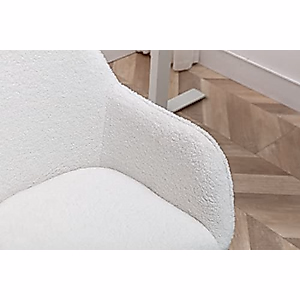 DBXII Modern 360°Swivel Velvet Office Chair Mid-Back Desk Chairs with Wheels Adjustable with Side Arms Gold Metal Base Cute Desk Chair for Bedroom, Home Office, Vanity Room (White Teddy + Wool)